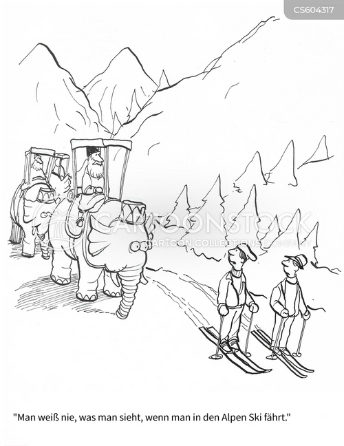 Cartoons und Karikaturen mit Alpines Skifahren