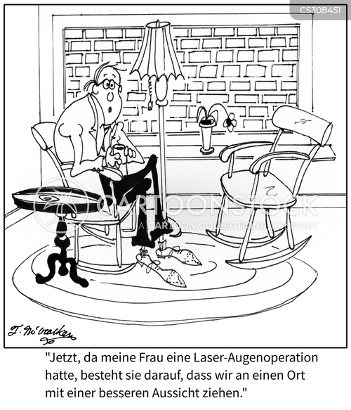 Cartoons und Karikaturen mit Augenoperation