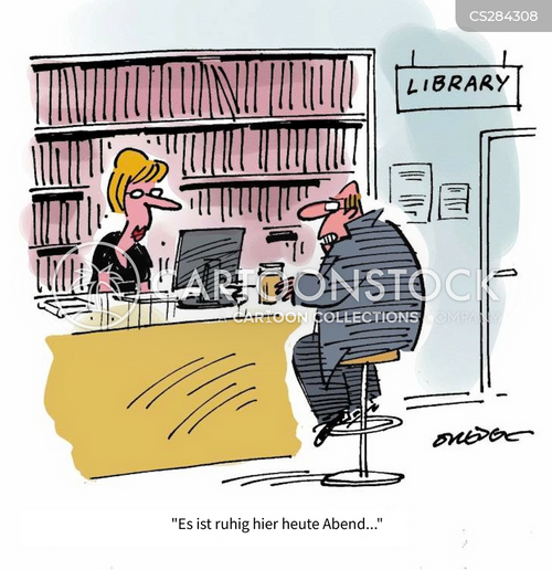 Cartoons und Karikaturen mit Bibliothekar-stereotypen