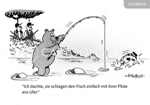 Cartoons und Karikaturen mit Einen Fisch Fangen