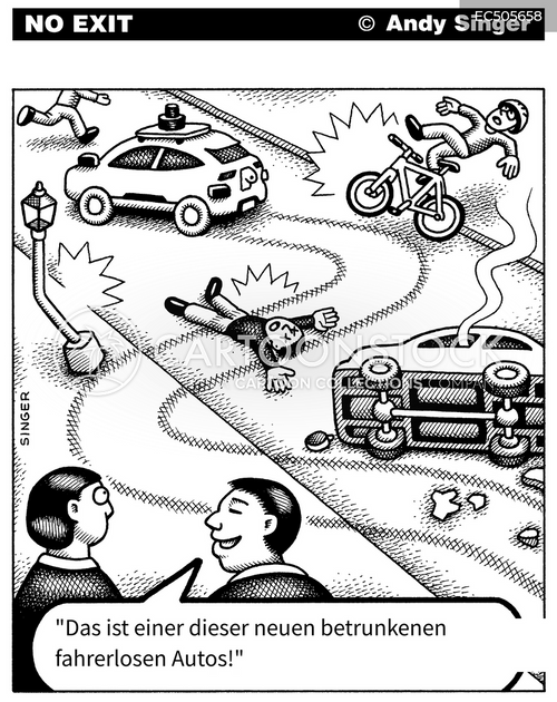 Cartoons und Karikaturen mit Automatisierte Autos