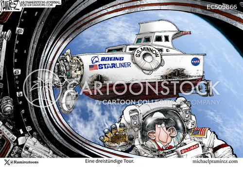 Cartoons und Karikaturen mit Boeing Starliner