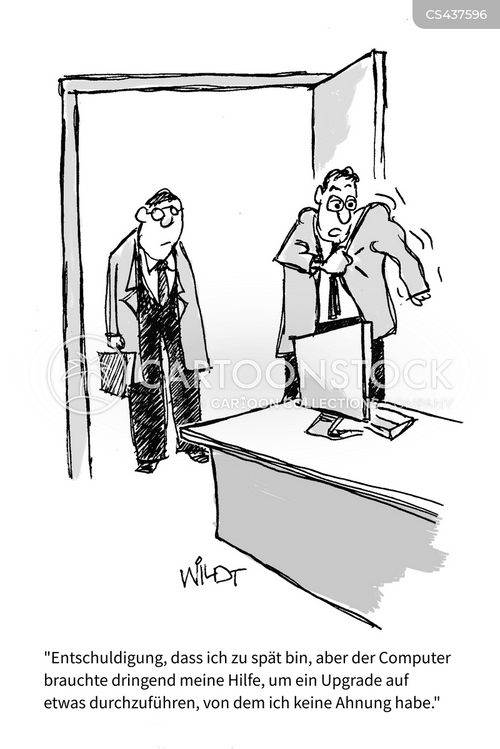 Cartoons und Karikaturen mit Betriebssystem-upgrade