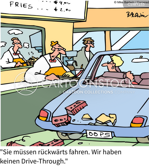 Cartoons und Karikaturen mit Drive-through