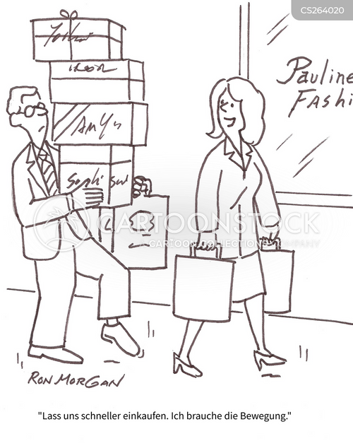 Cartoons und Karikaturen mit Einkaufen In Eile