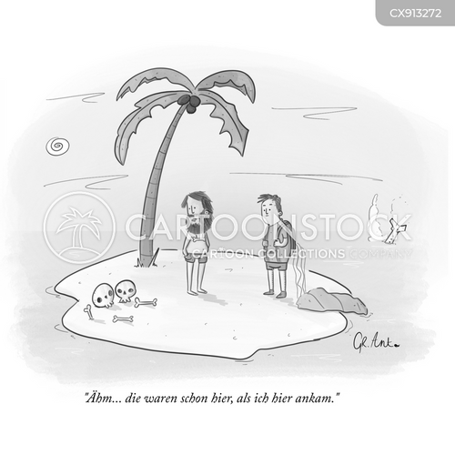 Cartoons und Karikaturen mit Auf Einer Einsamen Insel Gestrandet