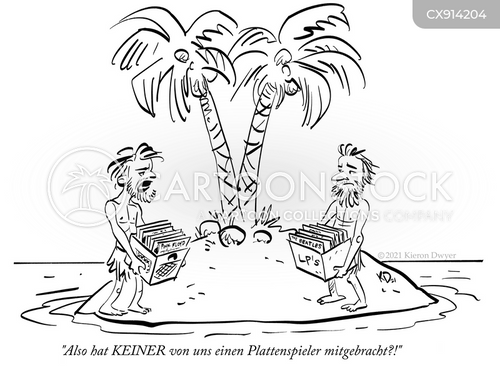 Cartoons und Karikaturen mit Gestrandet Auf Einer Einsamen Insel