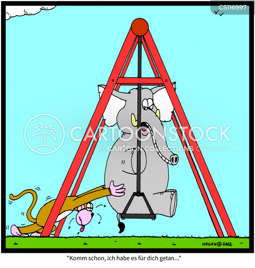 Cartoons und Karikaturen mit Schaukel Schieben