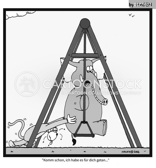 Cartoons und Karikaturen mit Schaukel Schieben