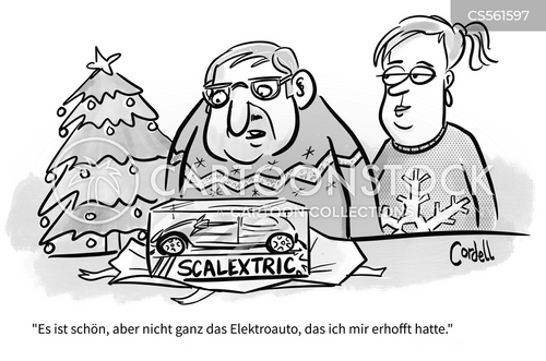 Cartoons und Karikaturen mit Elektroauto