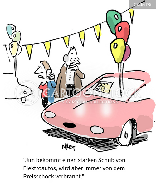 Cartoons und Karikaturen mit Elektroautos