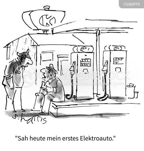 Cartoons und Karikaturen mit Elektroauto