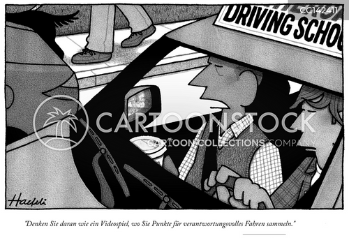 Cartoons und Karikaturen mit Fahrschule