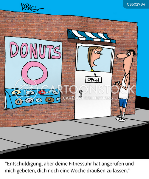 Cartoons und Karikaturen mit Fitnessuhr