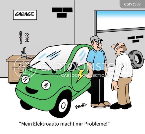 Cartoons und Karikaturen mit Elektroauto