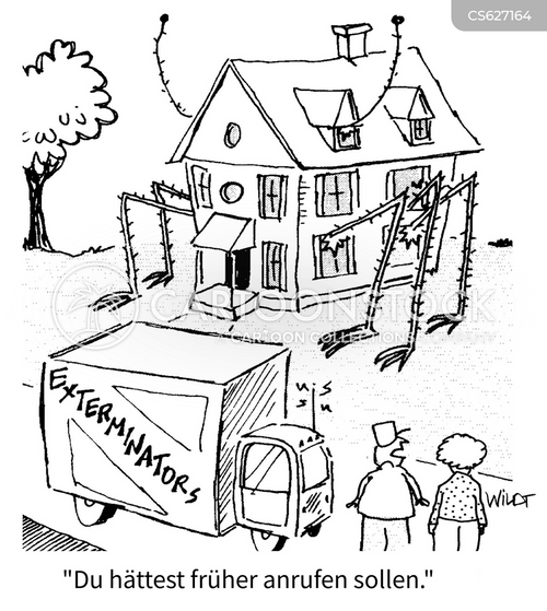 Cartoons und Karikaturen mit Von Insekten Befallenes Haus