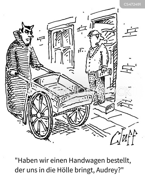 Cartoons und Karikaturen mit Handwagen