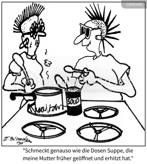 Cartoons und Karikaturen mit Dosen Suppen