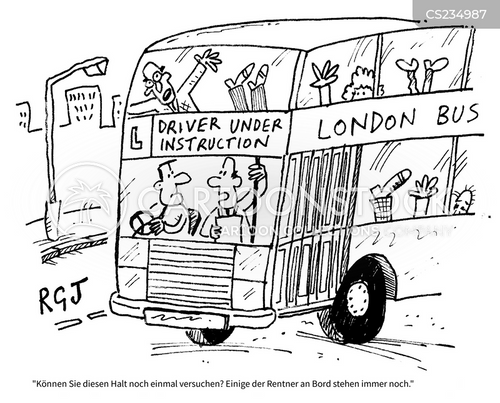 Cartoons und Karikaturen mit Londoner Bus
