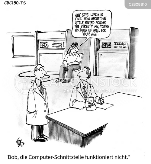 Cartoons und Karikaturen mit Technik-schnittstelle