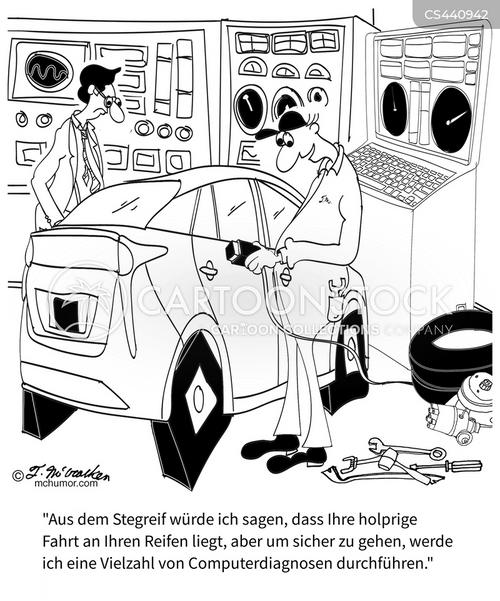 Cartoons und Karikaturen mit Reifenwechsel