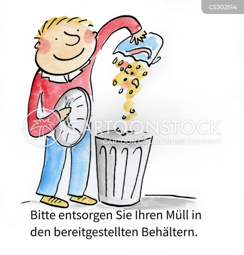 Cartoons und Karikaturen mit Mülltonnen Für Recycling