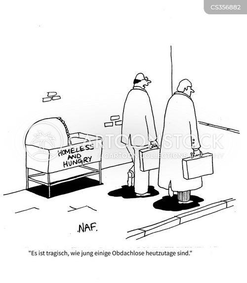 Cartoons und Karikaturen mit Obdachlos Und Hungrig