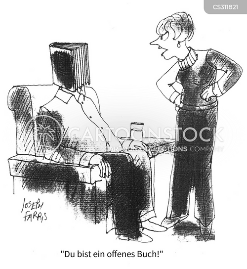 Cartoons und Karikaturen mit Offenes Buch