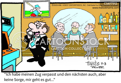 Cartoons und Karikaturen mit Eisenbahnfahrplan