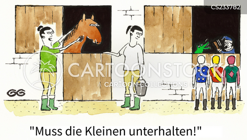 Cartoons und Karikaturen mit Pferd Und Jockey