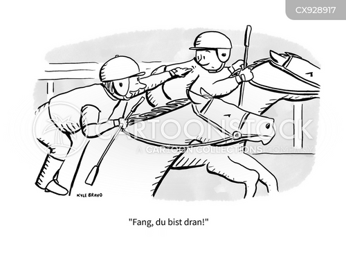 Cartoons und Karikaturen mit Pferd Und Jockey