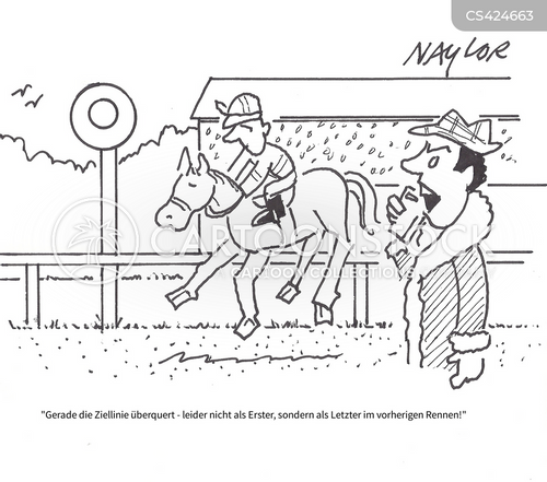 Cartoons und Karikaturen mit Pferd Und Jockey