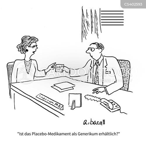 Cartoons und Karikaturen mit Placebo-medikament