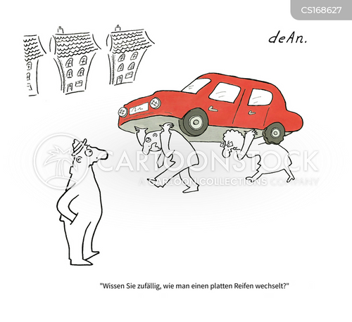 Cartoons und Karikaturen mit Reifenwechsel