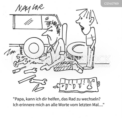 Cartoons und Karikaturen mit Reifenwechsel