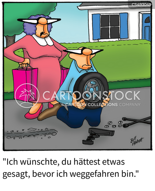 Cartoons und Karikaturen mit Reifenwechsel