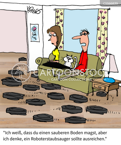 Cartoons und Karikaturen mit Roboterstaubsauger