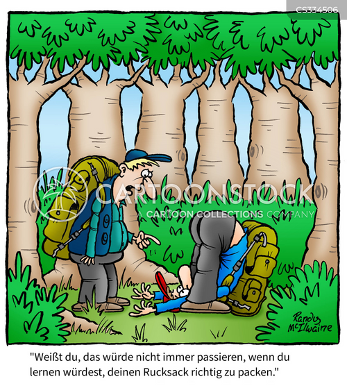 Cartoons und Karikaturen mit Rucksackreise-essentials