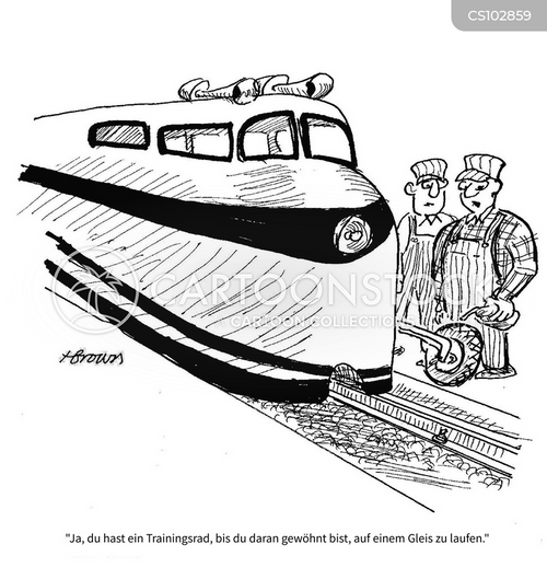 Cartoons und Karikaturen mit Eisenbahnwagen