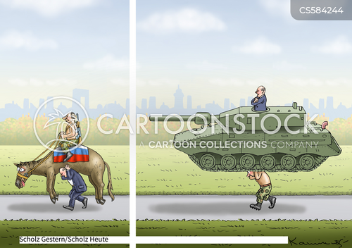 Cartoons und Karikaturen mit Leopard-panzer