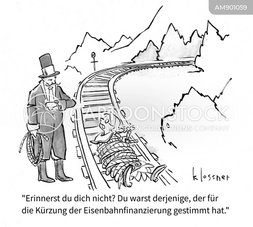 Cartoons und Karikaturen mit Eisenbahngleis