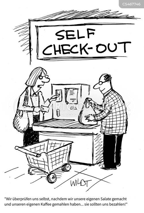 Cartoons und Karikaturen mit Selbst-check-in