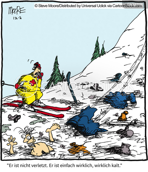 Cartoons und Karikaturen mit Skiunfall
