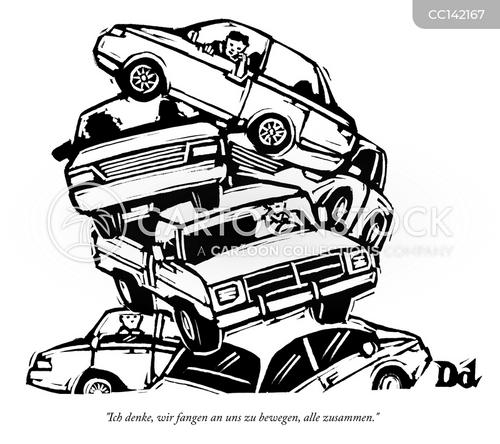 Cartoons und Karikaturen mit Autounfall