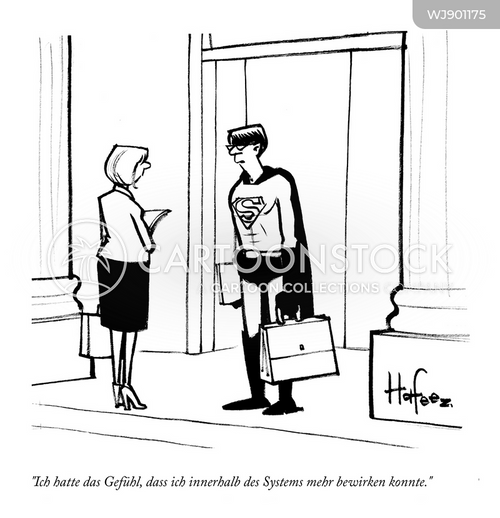 Cartoons und Karikaturen mit Superhelden-tropen