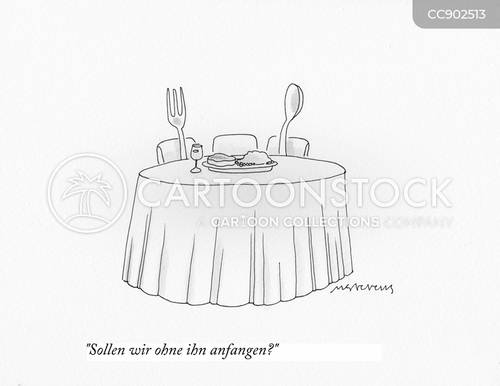Cartoons und Karikaturen mit Besteck-etikette