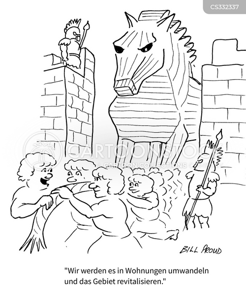 Cartoons und Karikaturen mit Holzpferd Von Troja