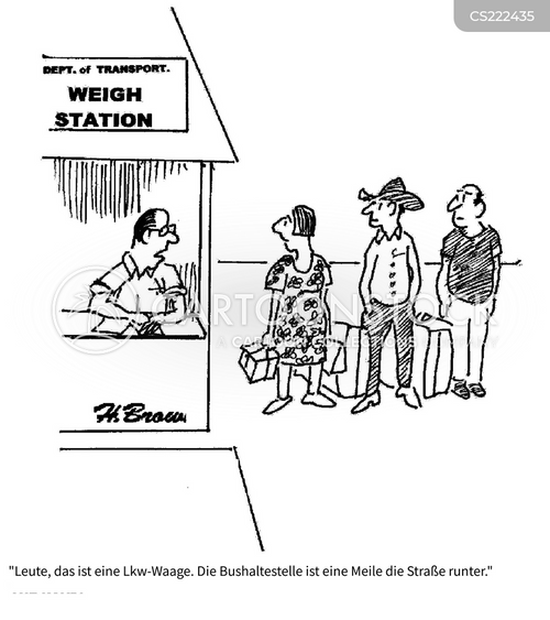 Cartoons und Karikaturen mit Bushaltestelle