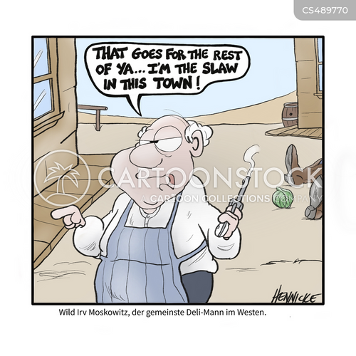 Cartoons und Karikaturen mit Deli-besitzer
