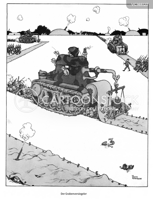Cartoons und Karikaturen mit Panzerkrieg